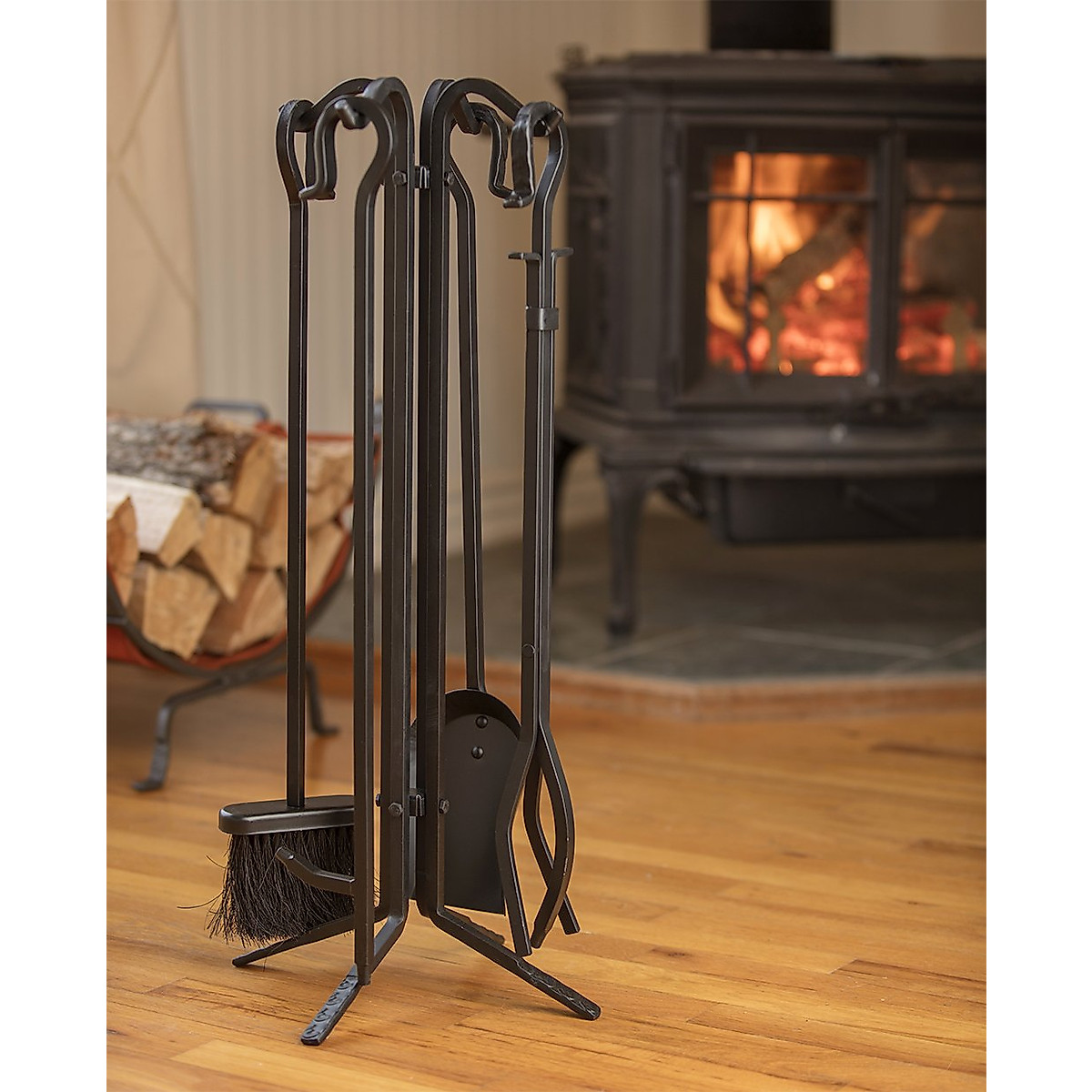 UniFlame, F-11140, 5-Piece Wrought Iron Fireplace Tools Set, Black