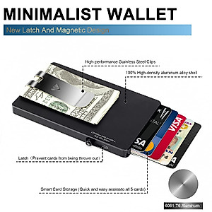 T-MFY Minimalist Magnetic Wallet for Men, Pop Up Credit Card Holder wallet with Money Clip, Aluminum Slim RFID Blocking Cash Magnet Phone Wallets