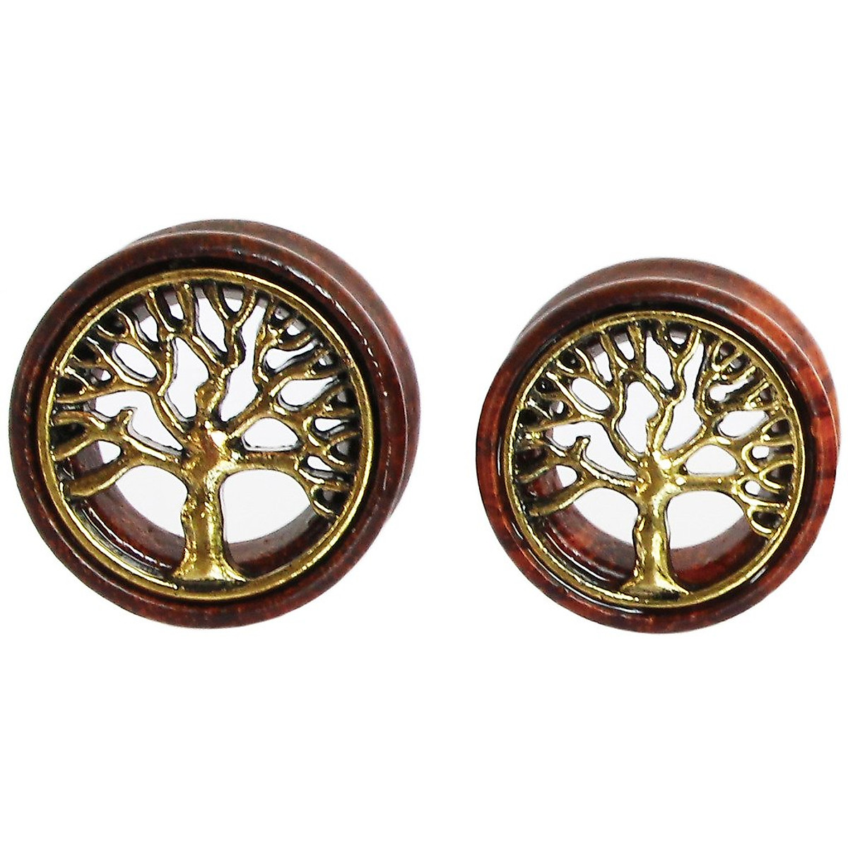Oasis Plus Tree of Life Organic Wood Flesh Tunnels Double Flared Ear Stretcher Saddle Plugs Gauge 8mm 0g
