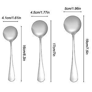 Set of 9, Stainless Steel Round Soup Spoons, SourceTon 3 Sizes of Soup Spoons, Use for Home, Kitchen or Restaurant- 7.5 Inch, 6.6 Inch, 6.3 Inch