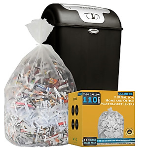 7-10 Gallon Clear Garbage Bags (110 Bags) 29" x 24" Extra Large Medium Kitchen Trash Bags Paper Shredder Bags Can Liners for Home and Office Bins, 110 ct. (Fits 7 Gal, 8 Gal, 9 Gal and 10 Gal Bins)