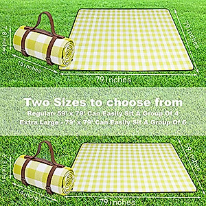 HulaFish Foldable 59''x79'' Extra Large Waterproof Picnic Blanket - Thick Outdoor Picnic Mat Perfect for Park and Beach, Water Resistant for Happy Picnic. Machine Washable Picnic Tote… (Green Gingham)