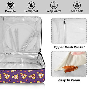 Kcldeci Insulated Thermal Food Carrier Insulated Casserole Carrier for Hot or Cold Food,Pizza Slice Olives and Pepper Insulated Tote Bag for Potluck Cookouts Parties Picnic,Lasagna Lugger