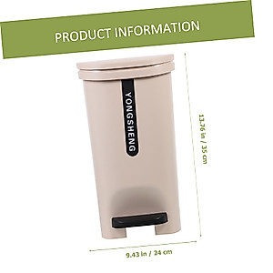 OKUMEYR 10L Plastic Trash Can with Lid, 13 Gallon Capacity, Khaki Color, for Office, Kitchen, Bathroom, Outdoor Use