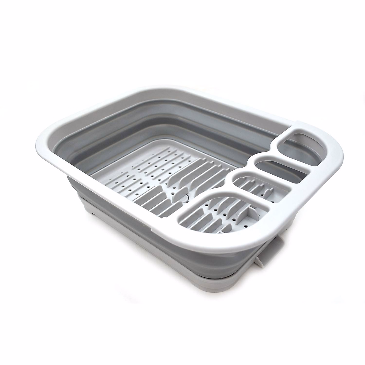 SAMMART Collapsible Dish Drainer with Drainer Board - Foldable Drying Rack Set - Portable Dinnerware Organizer - Space Saving Kitchen Storage Tray (1, Grey)