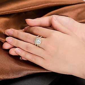 18K Gold Plated Two-in-One Wedding Engagement Eternity Rings Halo Cubic Zirconia Bridal Rings Set 7