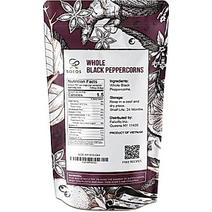 Soeos Black Peppercorns, 16oz (Pack of 1), Non-GMO, Kosher, Packed to Keep Peppers Fresh, Peppercorn for Grinder Refill, Whole Peppercorns