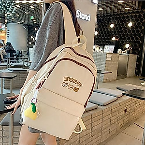 Aiyify Cute Backpack Kawaii Backpack for School Aesthetic Backpack Kawaii School Supplies Cute Backpacks with Accessories (White)