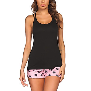 Ekouaer Womens Cami Pajama Set Sleeveless Racerback Tank Top Pjs Soft Sleepwear Pink Heart Large