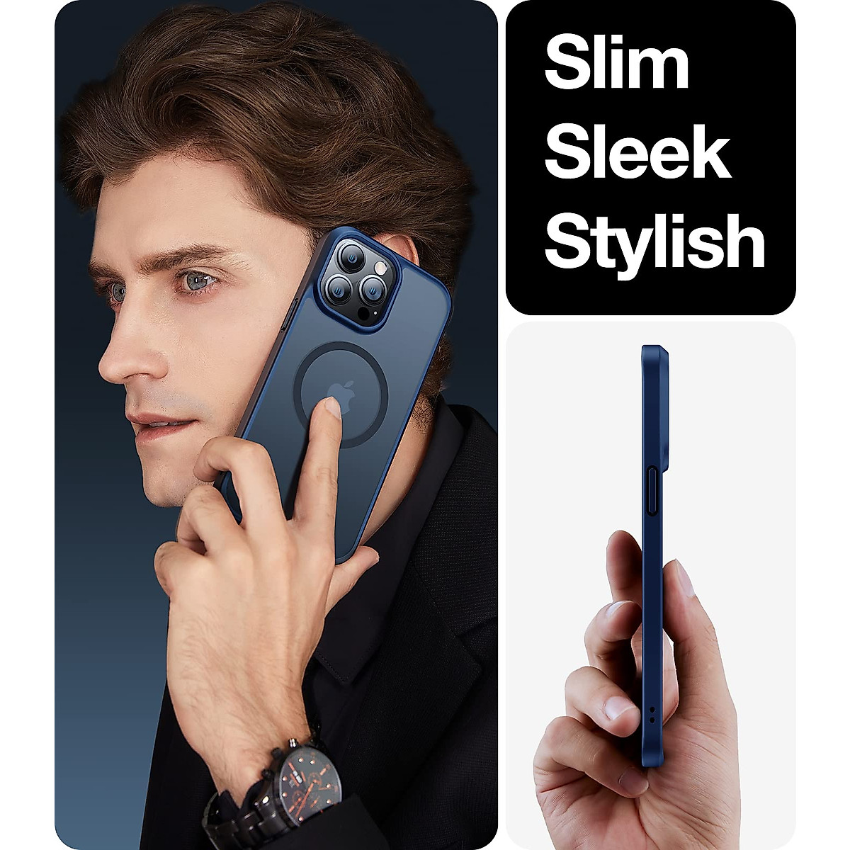 TORRAS Magnetic Designed for iPhone 13 Pro Max Case, [Military Grade Drop Tested] [Compatible with MagSafe] Shockproof Translucent Hard Back Soft Slim Protective Case for iPhone 13 Pro Max, Blue