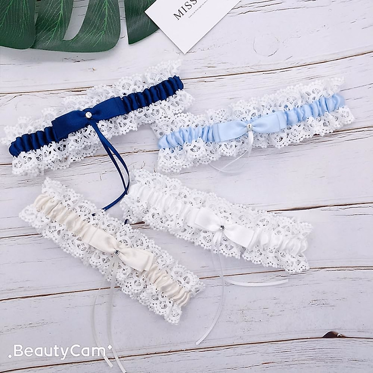 Lace Wedding Garters for Bride with Bow Stretch Prom Leg Garter for Women Girls (White)