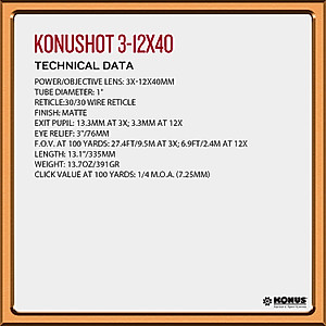 KONUS - KonuShot 7235 - 3X-12X40mm Zoom Riflescope