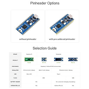 Waveshare RP2040-Plus with Header, Pico-Like MCU Board Based on Raspberry Pi RP2040 Chip, Dual-core Arm Processor, Onboard 4MB Flash, USB-C Connector, Recharge Header, and Higher Current DC-DC Chip