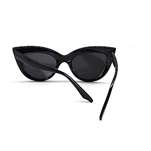 FUPRECIOUS Cat Eye Sunglasses Bling Rhinestones Crystal Black Plastic Frame Eyewear