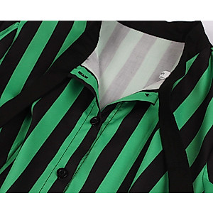 Wellwits Women's Tie Neck Halloween Gothic Black and Green Stripe Vintage Dress M