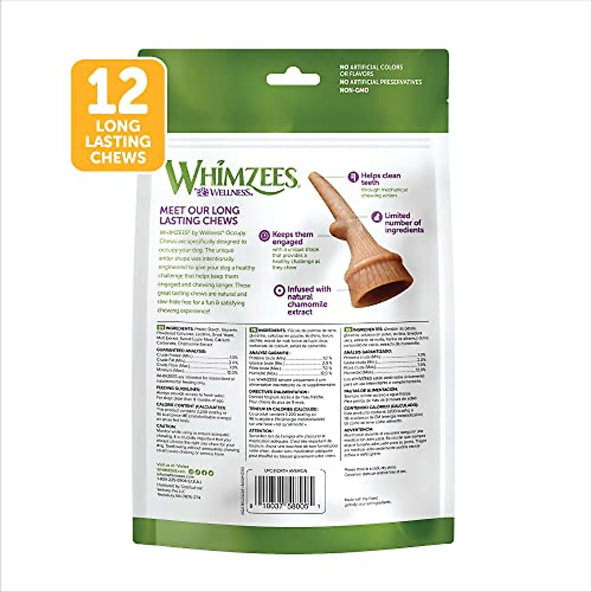 WHIMZEES by Wellness Occupy Antler Natural Dental Chews for Dogs, Long Lasting Treats, Grain-Free, Freshens Breath, Medium Breed, 12 count