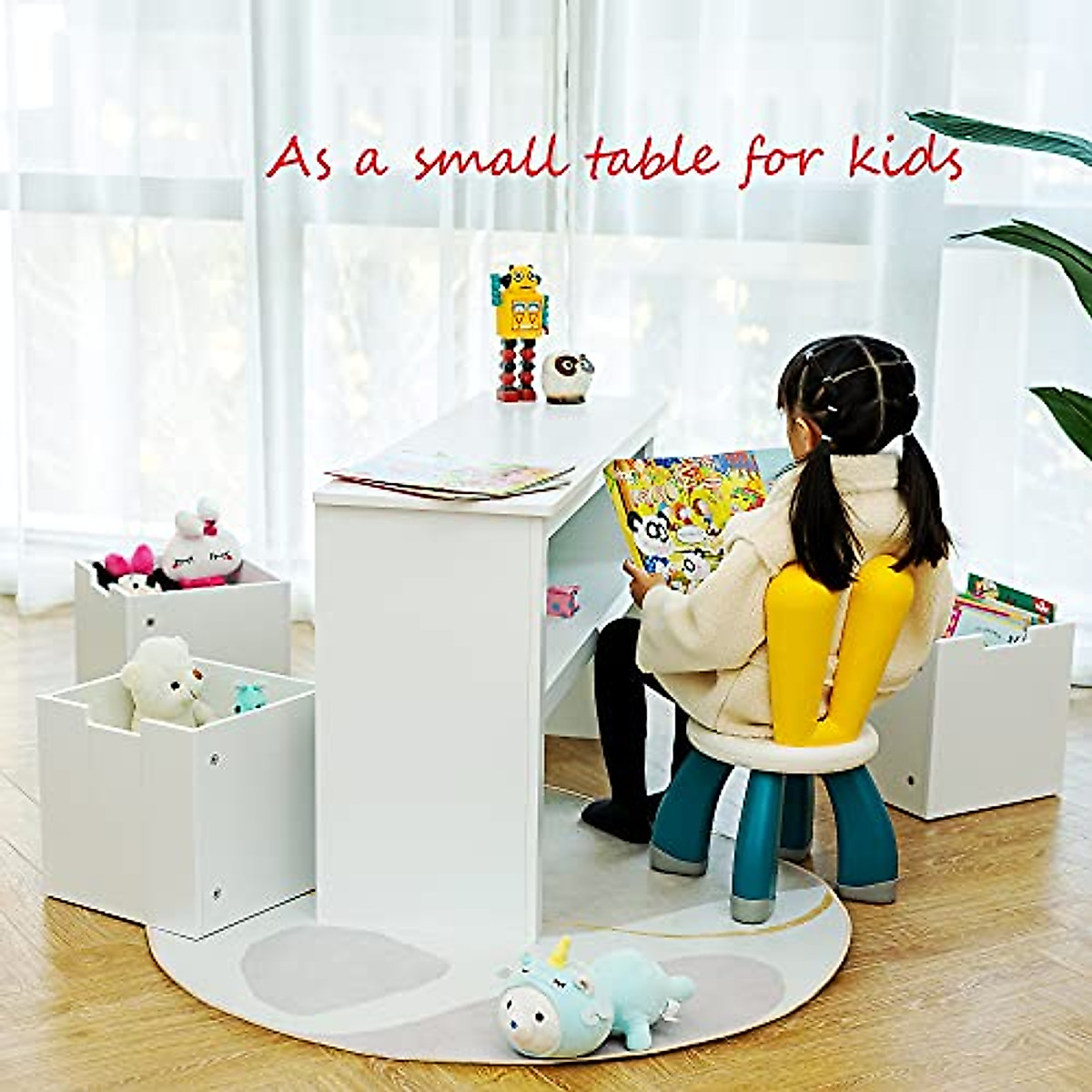 ZENODDLY Kids Toy Storage Organizer for Kids Room Organizers and Storage - 3 Drawers with Hidden Wheels, Multifunctional Wooden Kids' Bookcases, Cabinets & Shelves for Playroom Storage, White