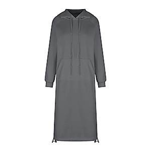 Beessbset Womens Fall Casual Hoodies Dress Solid Color Long Sleeve Drawstring Mixi Dress Pocket Side Split Fashion Streetwear