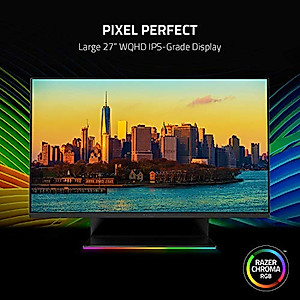 Razer Raptor 27" Gaming Monitor: WQHD (2560x1440) - IPS-Grade - 144Hz - 1ms Response - HDR 400 - NVIDIA G-Sync Compatible & AMD FreeSync - Solid Aluminum Base Chroma RGB - 5 Flat Cables in Box