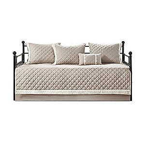 Madison Park 100% Cotton Daybed Cover Set - Trendy Design, All Season Luxury Bedding with Bedskirt, Matching Shams, Decorative Pillow, Diamond Quilted, Khaki 75"x39" 6 Piece