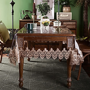 SUTAVIA Clear Plastic Tablecloth lace Vinyl Table Cloth Environmentally Friendly PVC Transparent Table Protector Oil Proof Waterproof Table Cover for Dining Table(Gold, 60"x104")