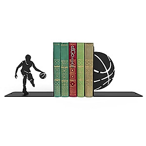ESGO Basketball Bookends - Bookends for Shelves, Book Ends for Office, Modern Bookends for Desk and Bookshelves, Metal bookends, Heavy Duty Metal Black Bookend Support, Creative Book Ends.
