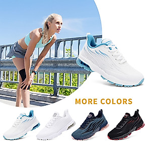 AKK Women's Air Running Shoes - Non Slip Breathable Gym Jogging Tennis Fitness Fashion Athletic Workout Sneakers White/Blue Size 7