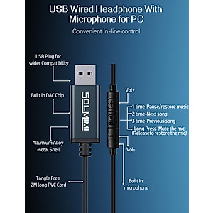 SOLMIMI USB Earbuds with Microphone for PC Laptop, 2M/6.5ft USB Headset with Microphone for PC, USB Headphones for Computer Laptop PC PS4 PS5 Notebook Desktop Office Home with Volume Control& Mute