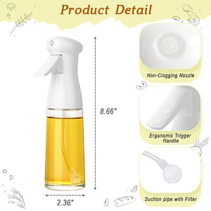 Chling Oil Sprayer for Cooking, 200ml Glass Olive Oil Sprayer Mister Bottle Kitchen Gadgets Accessories for Air Fryer Salad BBQ Baking Roasting White