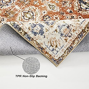 Vintage Tribal Area Rug Non Slip Machine Washable - 3x5 Distressed Persian Carpet Distressed Farmhouse Accent Throw Rugs for Kitchen Bedroom Entryway Indoor Living Room, Soft Faux Fur Low Pile Design