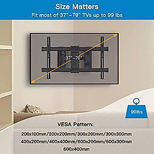 Corner TV Wall Mount Full Motion- Corner TV Bracket Fits 37-70 Inch LED, LCD 4K Flat Curved Screen TVs- Hold up to 99 lbs Max VESA 600x400 W/Tilt, Swivel and Level