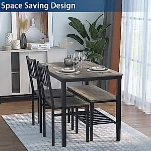 Teraves Dining Table Set for 4/Computer Desk,Kitchen Table with 2 Chairs and a Bench,Table and Chairs Dining Set 4 Picce Set for Dining Room (Black Oak+Black Frame,120CM)