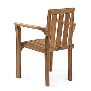 Ash & Ember Grade A Teak 2 Pack Classic Stacking Armchairs, Weather Resistant Patio Lounge Chair for Deck, Porch, or Backyard, Gently Curved Seat and Back with Vertical Slats, Indoor Outdoor Use