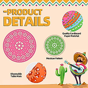 32 Pieces Fiesta Paper Place Mats 14" Mexican Papel Picado Cinco De Mayo Disposable Placemat Round Paper Doilies Cutouts for Mexican Party Supplies Tableware Decoration