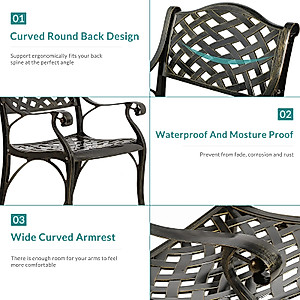 MEETWARM 3 Piece Patio Bistro Set, Outdoor All-Weather Cast Aluminum Dining Furniture Set Includes 2 Chairs and a 31” Round Table with Umbrella Hole for Garden Deck