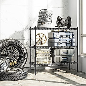 SZQINJI 3-Shelf Storage Wire Shelves Heavy Duty 3 Tiers Standing Shelving Units Adjustable Metal Organizer Wire Rack, Black