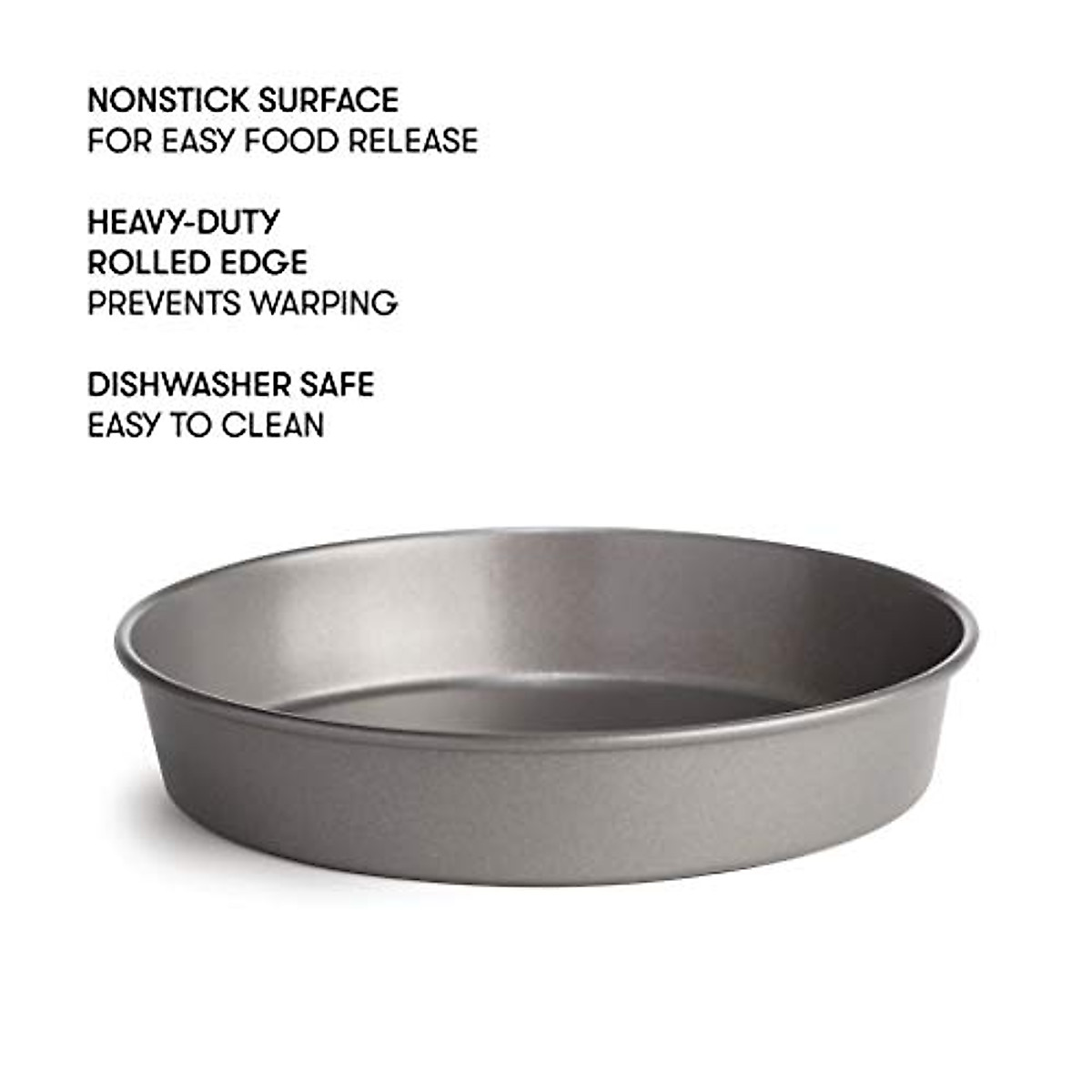 Cooking Light 9 Inch Round Baking Cake Pan Carbon Steel Quick Release Coating, Non-Stick Bakeware, Heavy Duty Performance, Gray