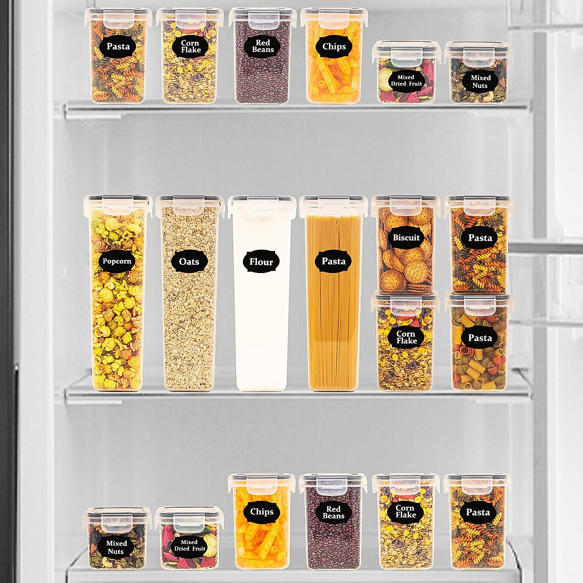 Ogrmar 42 PCS Airtight Food Storage Containers Set with Lids, Plastic Kitchen and Pantry Organization, BPA Free Storage Containers, Leak-proof Canisters for Food, Labels & Measuring Spoons & Marker