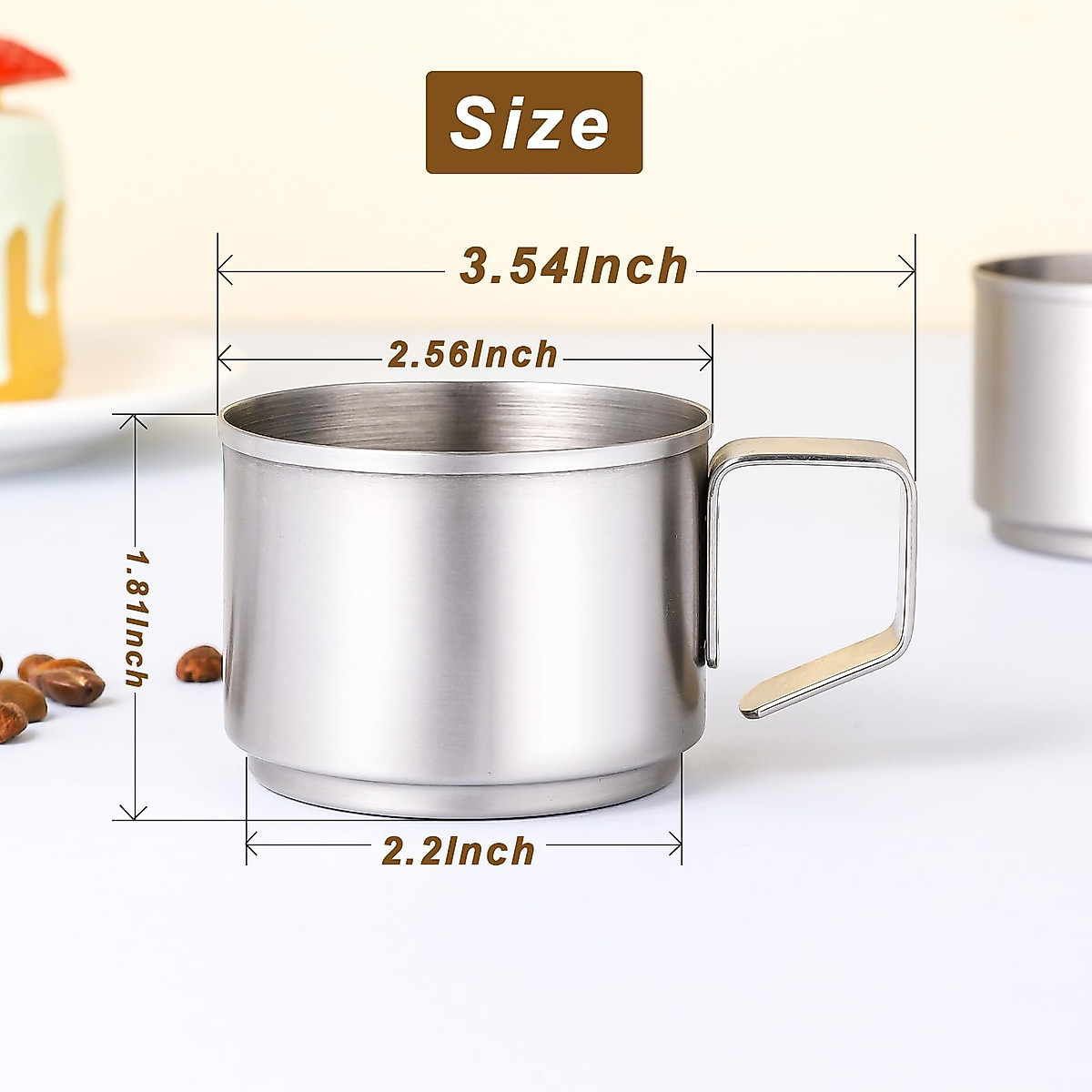 ZPUFAW 2Pcs Espresso Cups 4 oz Expresso Shots Cups 18/8 Stainless Steel Coffee Cups Set of 2