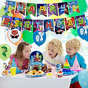 32 Pcs Inside Out Birthday Party Decorations,Party Supply Set for Kids with 1 Happy Birthday Banner Garland , 13 Cupcake Toppers, 18 Balloons for Inside Out Party Decorations