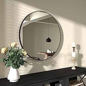 B&C 36 inch Round Mirror with 1-9/16" Matte Black Aluminum Frame, Black Metal Frame Circle Mirror, Circular Wall Mirror for Bathroom