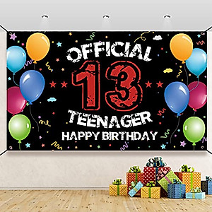 HTDZZI 13th Birthday Decoration for Boys Girls, Happy 13th Birthday Backdrop Banner, Official Teenager 13 Birthday Party Yard Sign, 13 Year Old Birthday Photo Booth Props Decor, Fabric, 6.1ft x 3.6ft