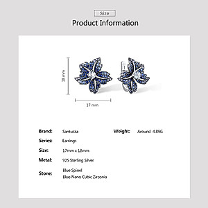 Santuzza 925 Sterling Silver Lily Earrings Blue Spinel Nano Cubic Zirconia Gemstone Flower Dangle Earrings for Women