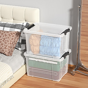 Nihenok Set of 4 50 L Stackable Plastic Storage Container with Latching Lids and Wheels, Clear Home Garage Organization Bins Box, See-Through