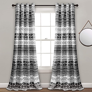 Lush Decor Hygge Geo Light Filtering Window Curtain Panel Pair, 52" W x 95" L, Black & White