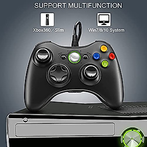 Zexrow Xbox 360 Controller, USB Wired Gamepad Joystick with Improved Dual Vibration and Ergonomic Design for Microsoft Xbox 360 & Slim & PC Windows 7/8/10(Black)