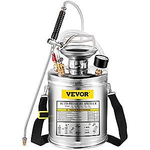 Happybuy 1 Gallon Stainless Steel Sprayer, 12" Wand & 3FT Reinforced Hose, Hand Pump Sprayer with Pressure Gauge, Safety Valve & Adjustable Nozzle, Garden Weed Sprayer for Lawn, Gardening, Sanitizing