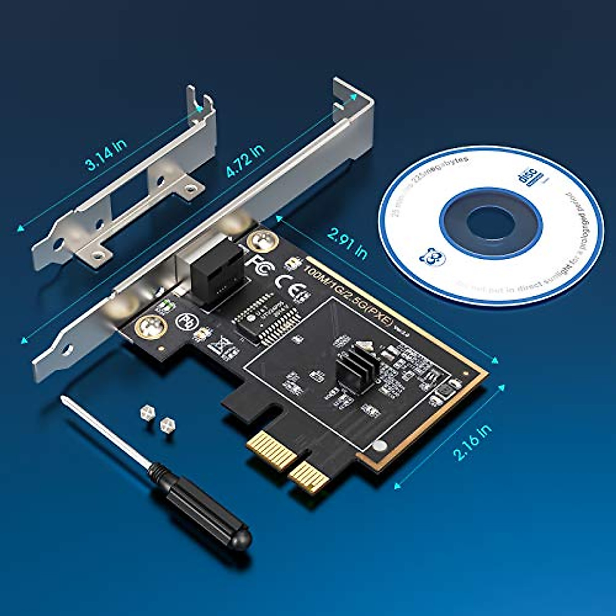 (Upgraded) 2.5GBase-T PCIe Network Adapter, 2500/1000/100Mbps PCI Express Gigabit Ethernet Card RJ45 LAN Controller Support Windows Server/Windows, Standard and Low-Profile Brackets Included