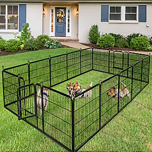 Giantex 40 inch Dog Fence with Door, 16/8 Panels Dog Playpen for Outside Large Dogs, Portable Pet Playpen Fencing Enclosures, Heavy Duty Metal Camping Dog Fences for The Yard (16 Panels, 40 inch)
