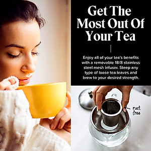 Teapot with Infuser for Loose Tea - 40oz, 3-4 Cup Tea Infuser, Clear Glass Tea Kettle Pot with Strainer & Warmer - Loose Leaf, Iced Tea Maker & Brewer